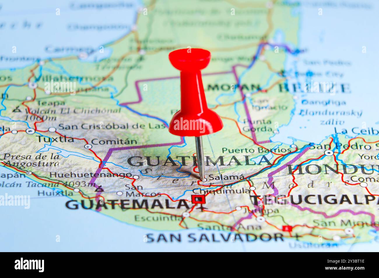 Salama, Guatemala pin on map Stock Photo - Alamy