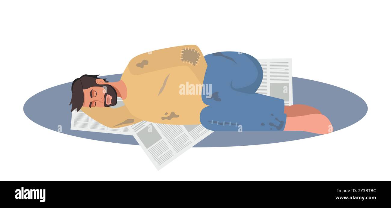 Homeless poor man sleeping on street floor, needy guy lying on ...