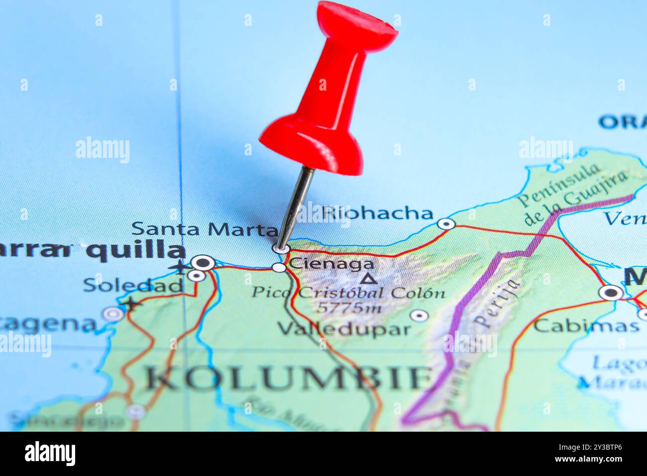 Santa Marta, Colombia pin on map Stock Photo - Alamy