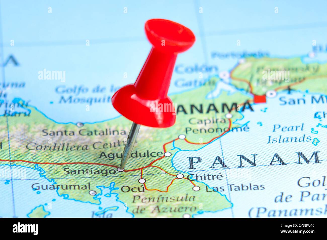 Santiago, Panama pin on map Stock Photo - Alamy