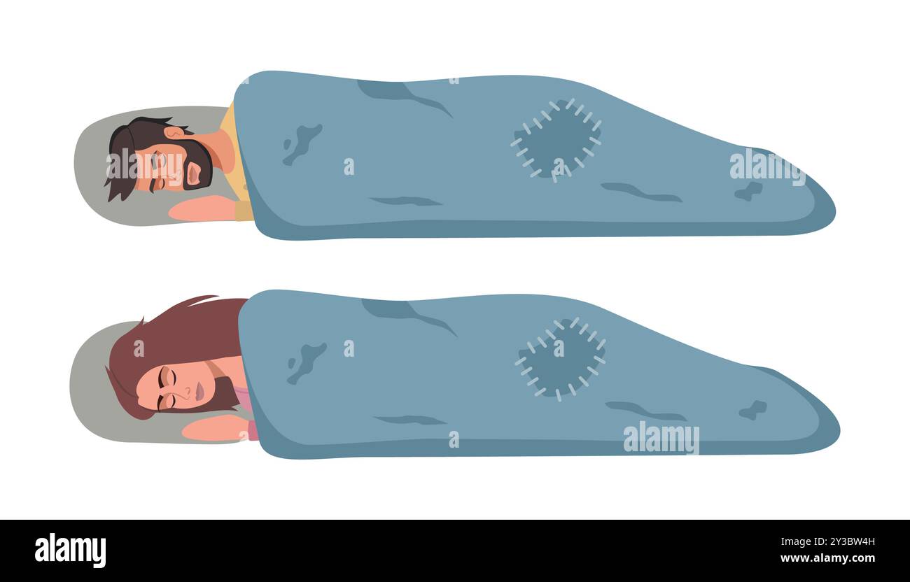 Homeless poor people sleeping on street floor, needy man and woman ...