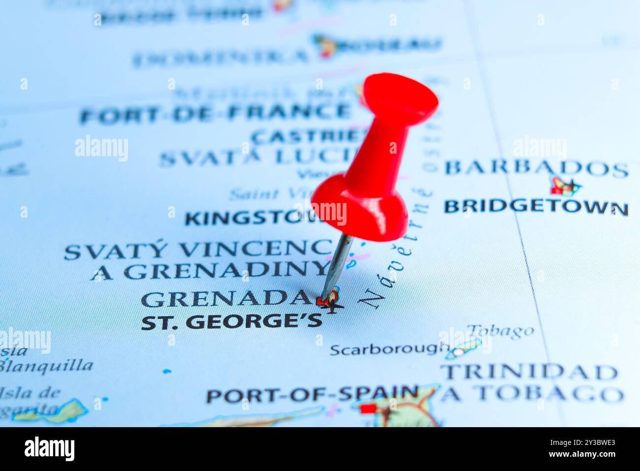 St Georges, Grenada pin on map Stock Photo - Alamy