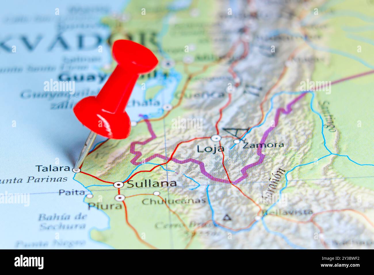 Talara, Peru pin on map Stock Photo - Alamy