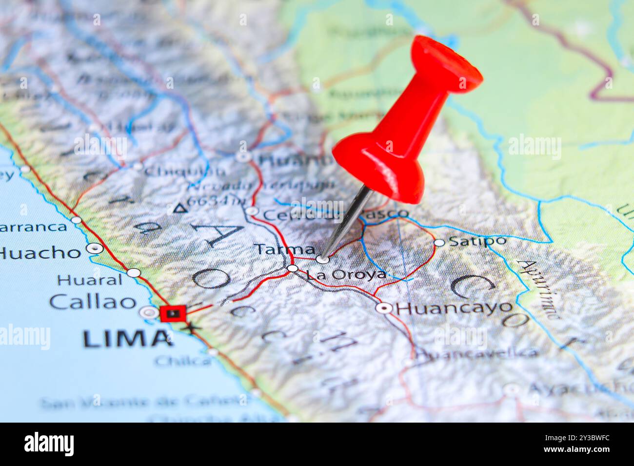 Tarma, Peru pin on map Stock Photo - Alamy