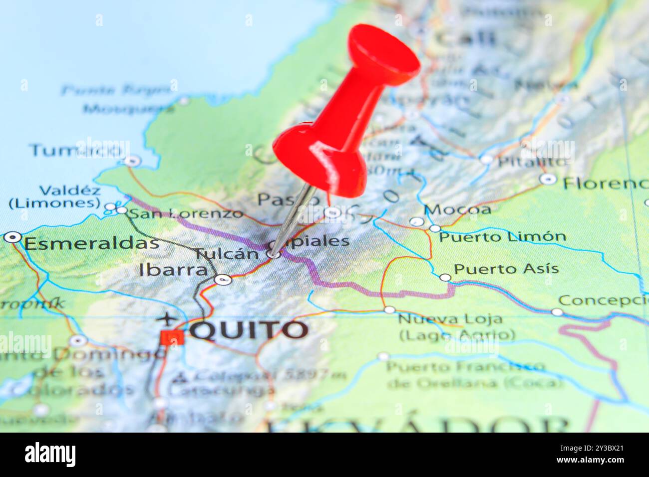 Tulcan, Ecuador pin on map Stock Photo - Alamy