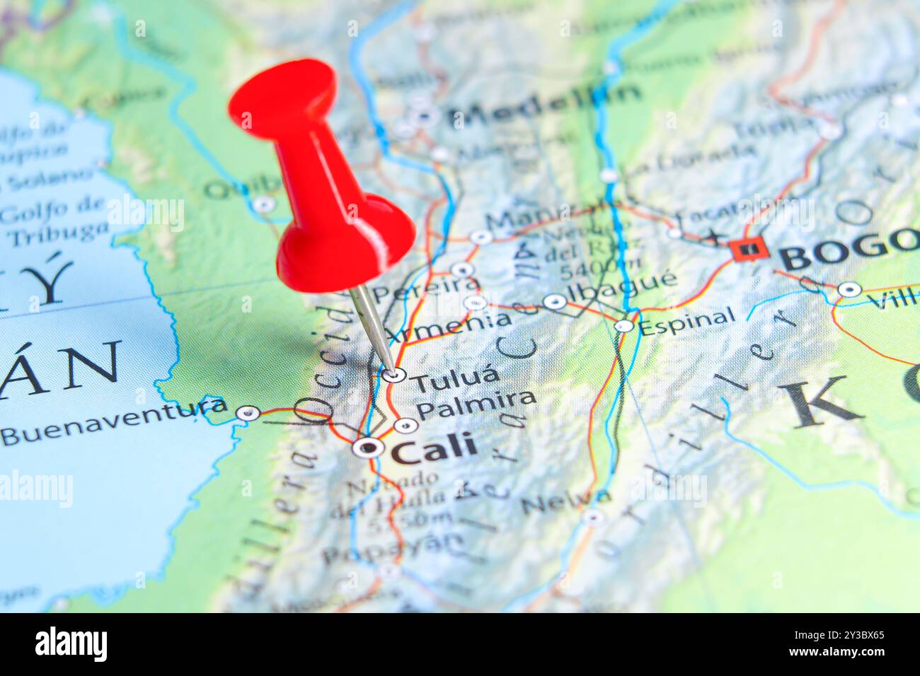 Tulua, Colombia pin on map Stock Photo - Alamy