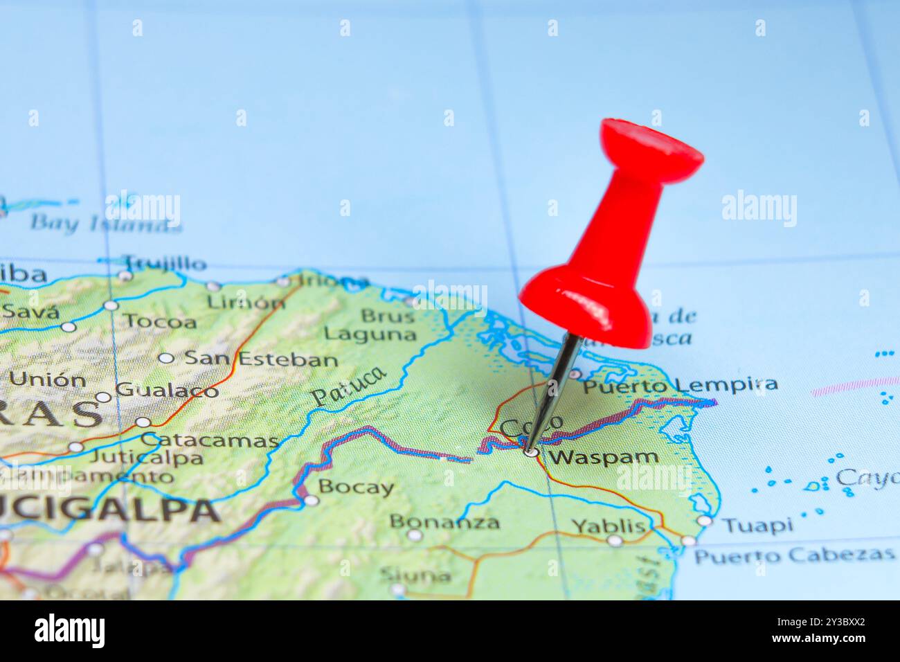 Waspam, Nicaragua pin on map Stock Photo - Alamy