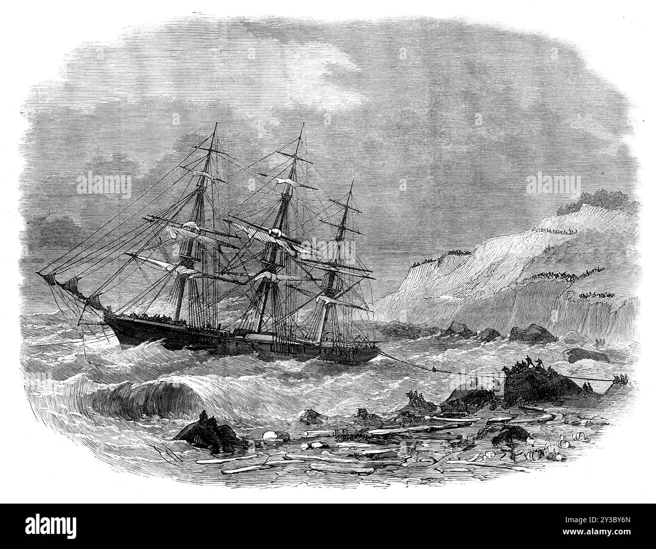 Wreck of the Underley at the back of the Isle of Wight, 1871. Engraving ...