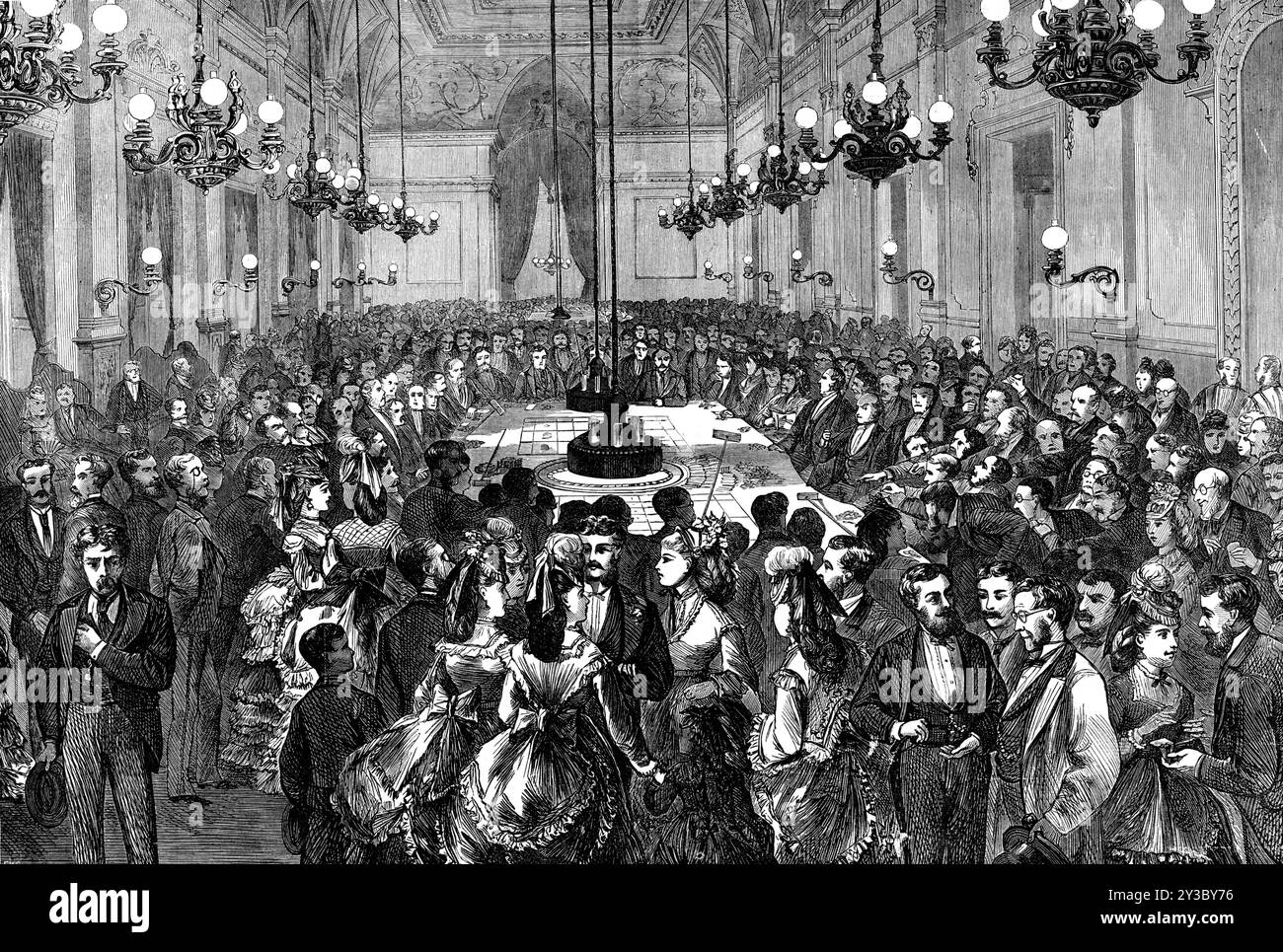 Crowd people inside tables Black and White Stock Photos & Images - Alamy