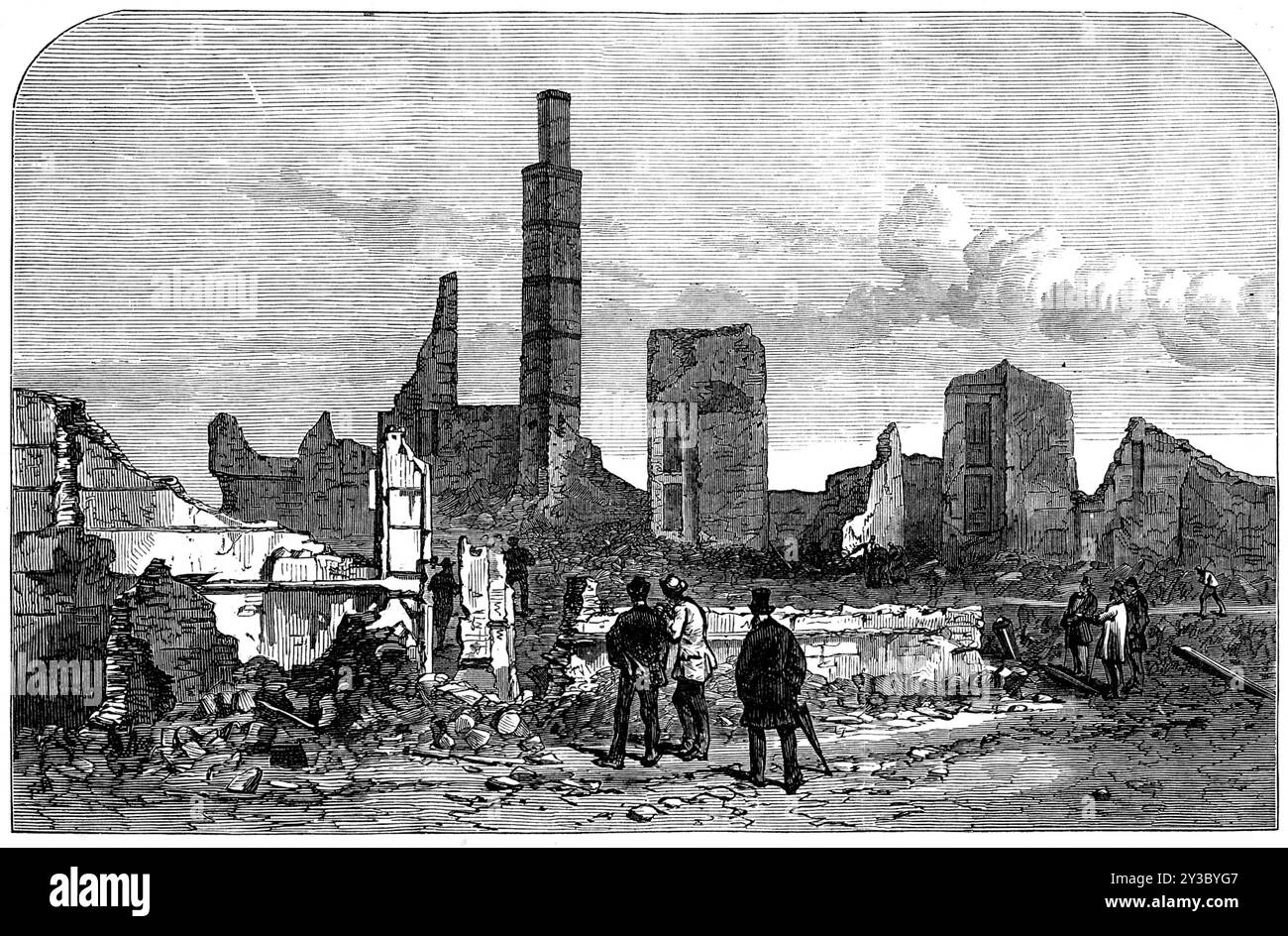 The Ruins of Chicago: the Tremont House, 1871. Engraving from ...