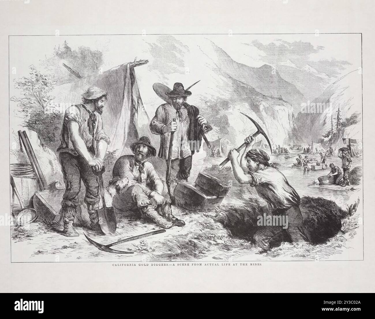 California gold diggers, a scene from actual life at the mines. Private ...