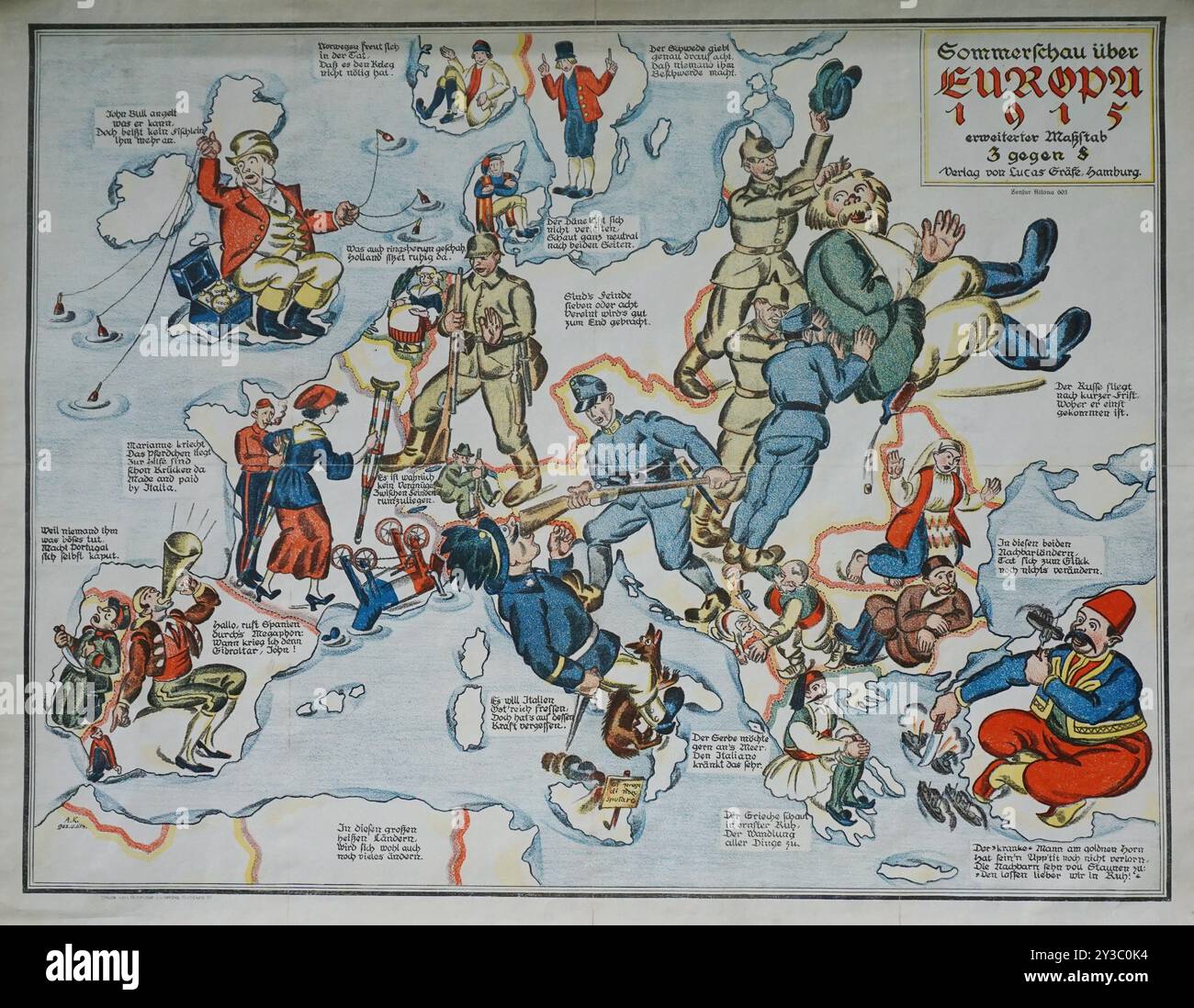 Summer Show over Europe 1915. European satirical map, 1915. Private ...