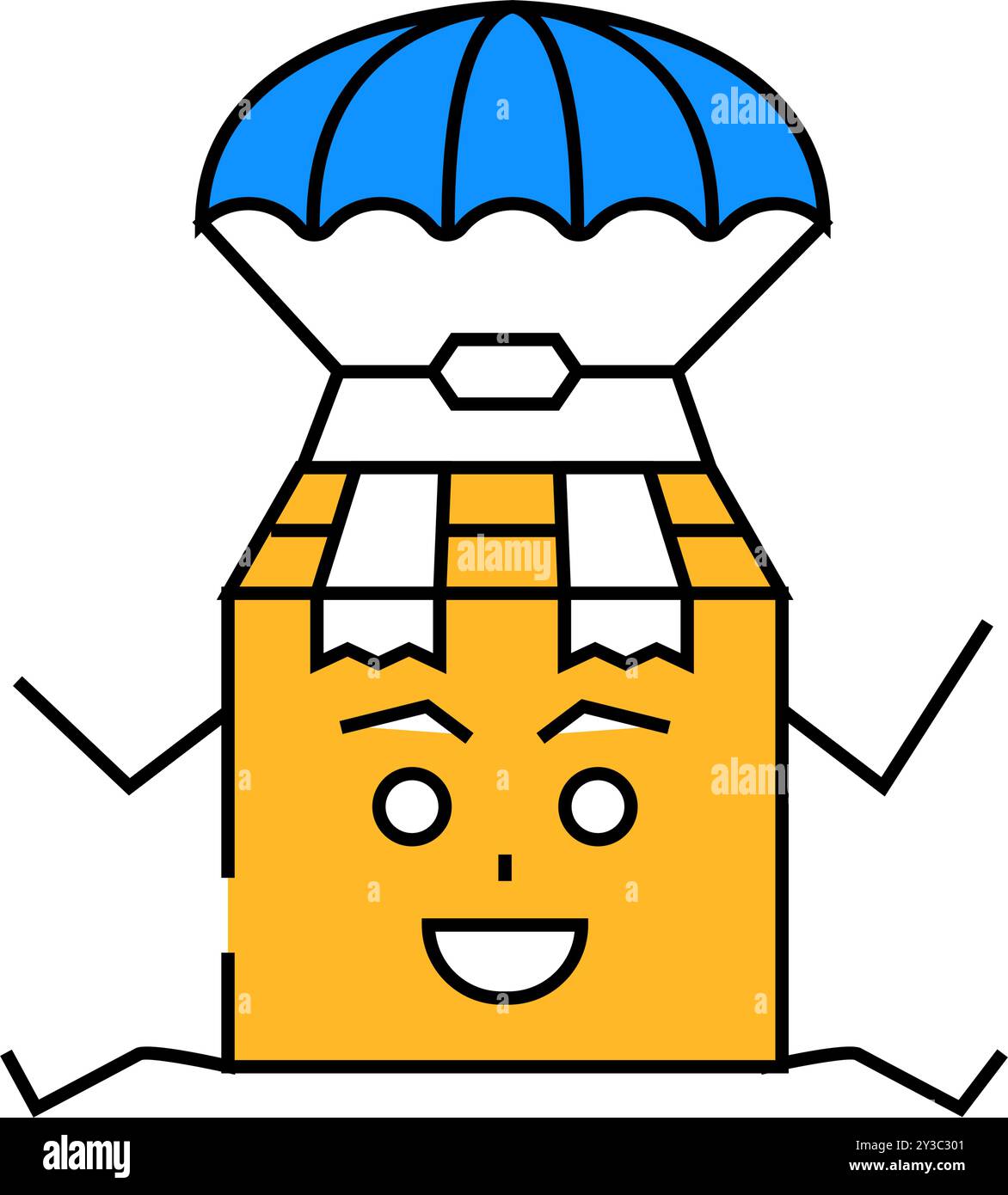 parachute flying cardboard box character icon color illustration Stock ...
