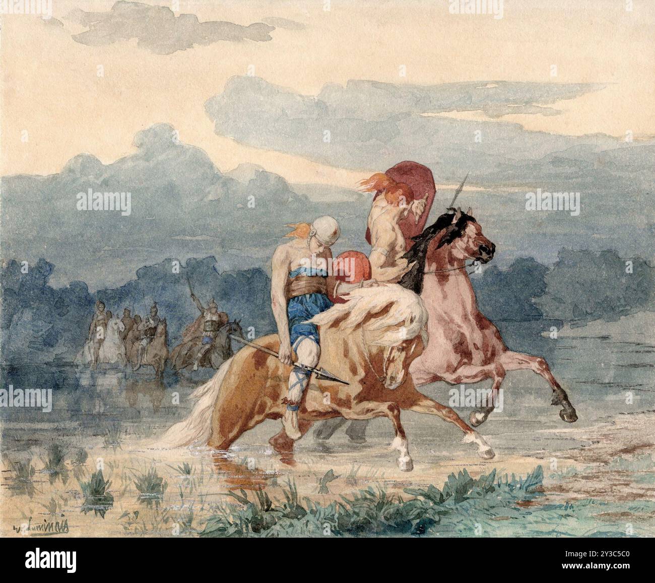 Gauls chased by Roman soldiers, c 1870. Private Collection Stock Photo ...