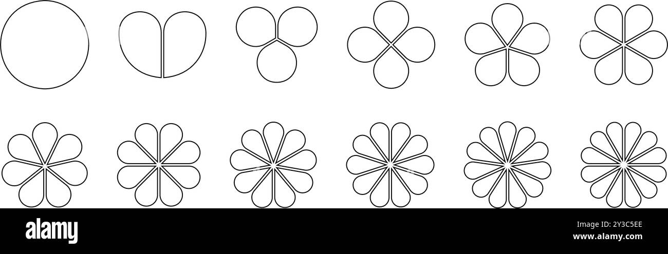 Flower diagrams with petals. Floral pie chart divided on equal sectors ...