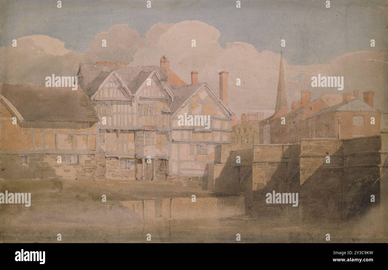 Old Houses and Wye Bridge, Hereford, 1815-20 Stock Photo - Alamy
