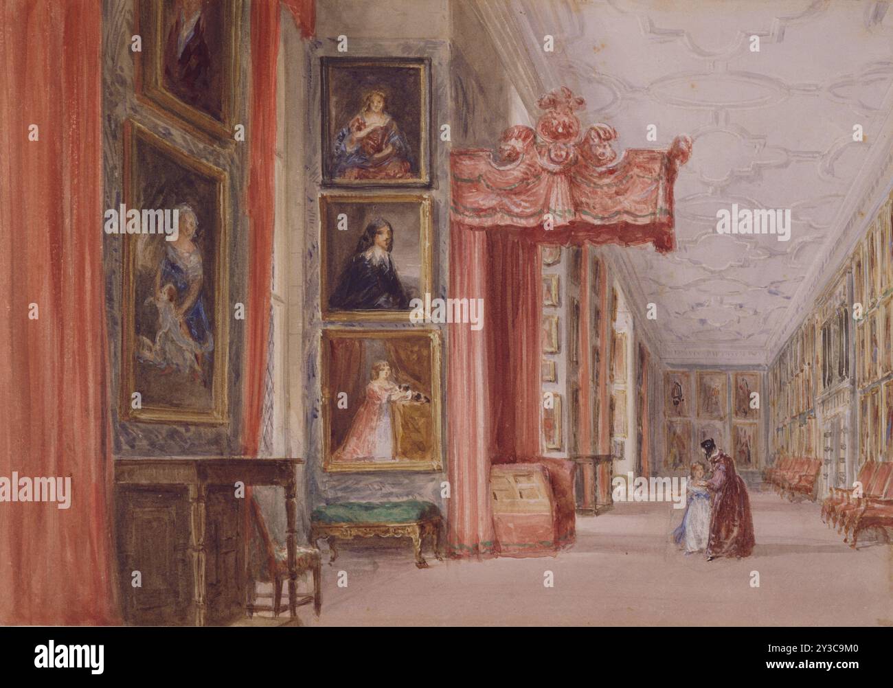 Interior of the Long Gallery, Hardwick Hall, Derbyshire, 1838 Stock ...