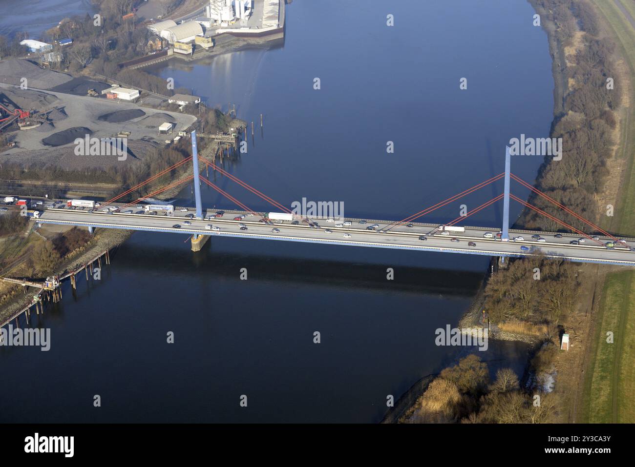 Aerial photo, Elbe, bridge, Norderelbbruecke, BAB A1, closure, heavy ...
