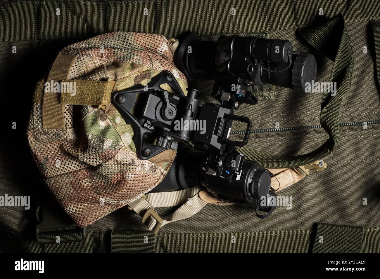 Military technology, cap with attached night vision device and thermal ...