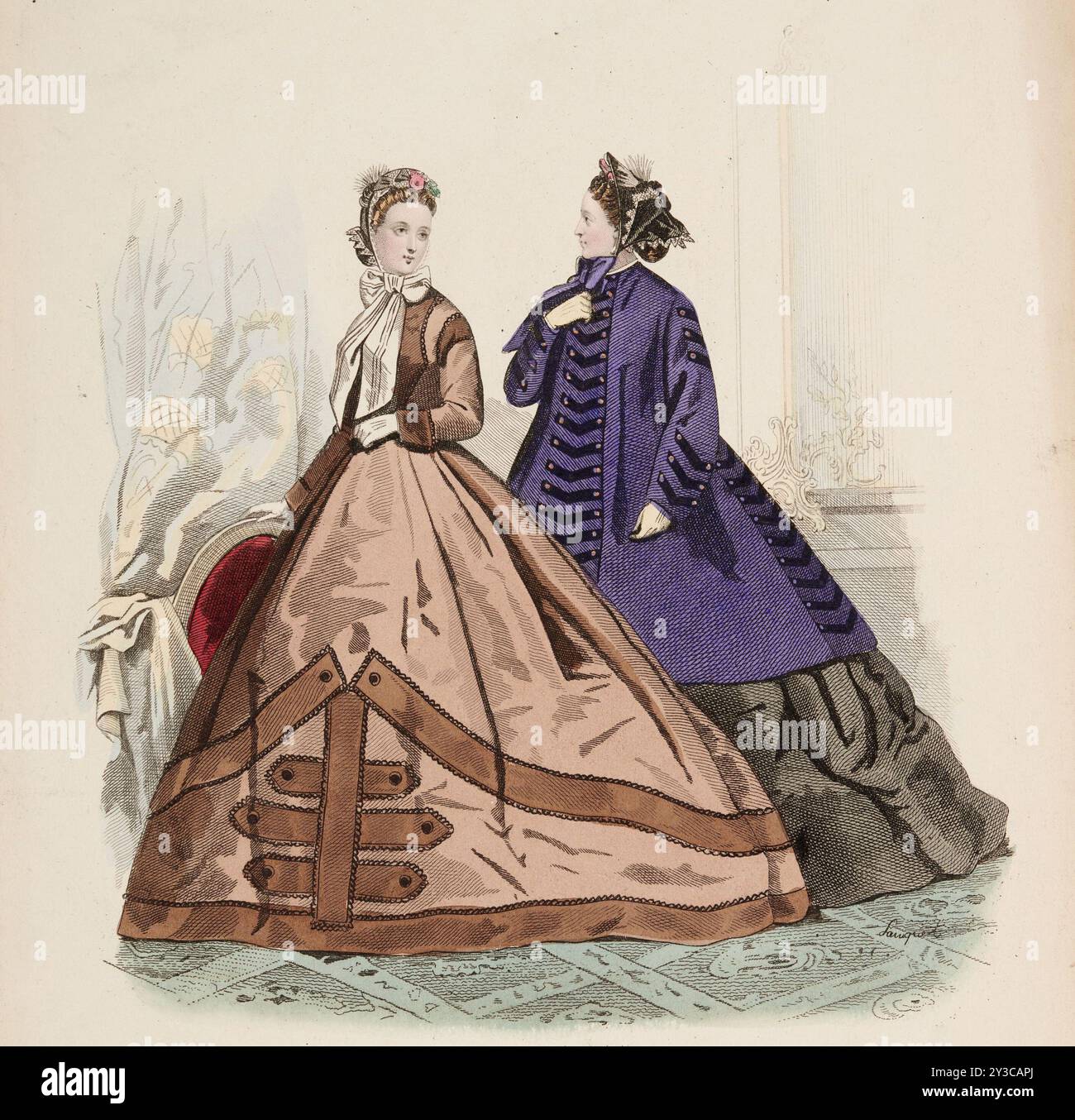 Fashion Plate - Petit Courrier des Dames 'Modes de Paris', 1858 Stock ...