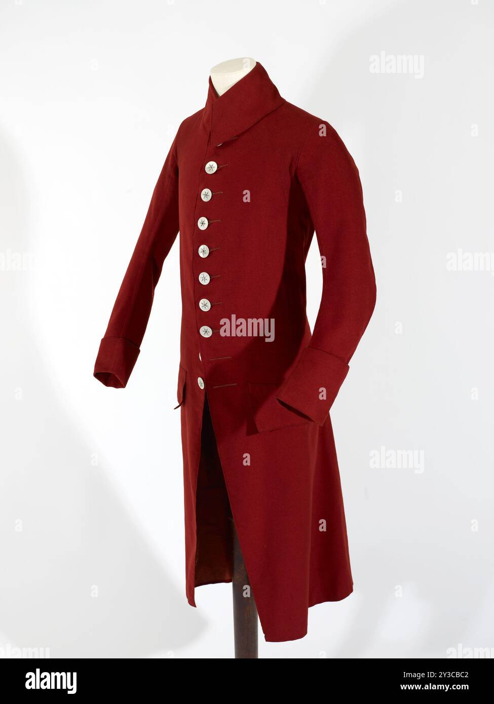Man's Coat, 18th Century. Crimson cloth coat with turn over collar and ...