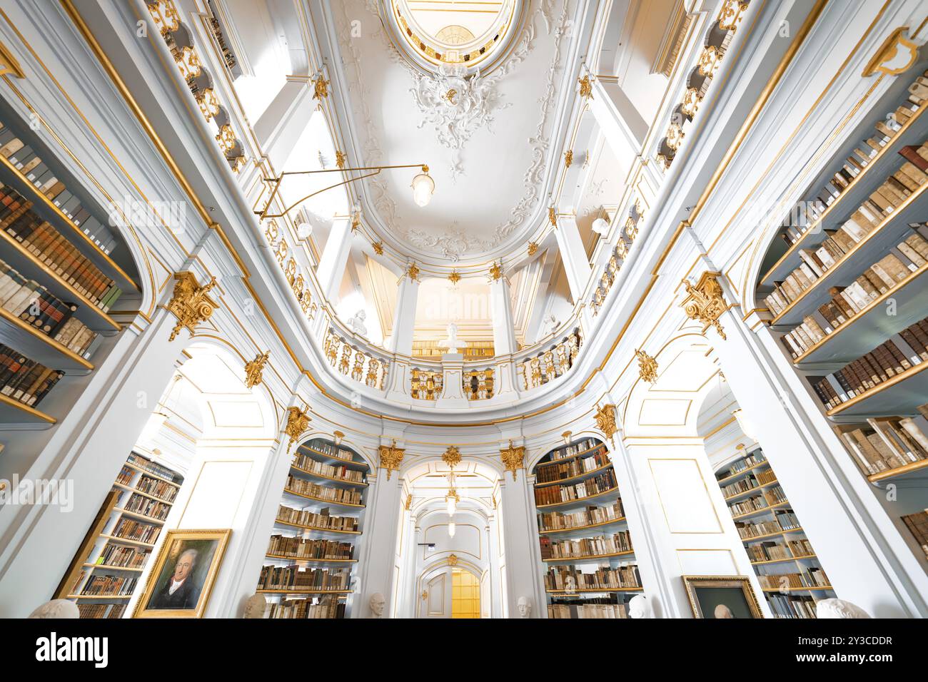 Baroque library with magnificent decorations and high bookshelves, Weimar, Germany, Europe Stock ...