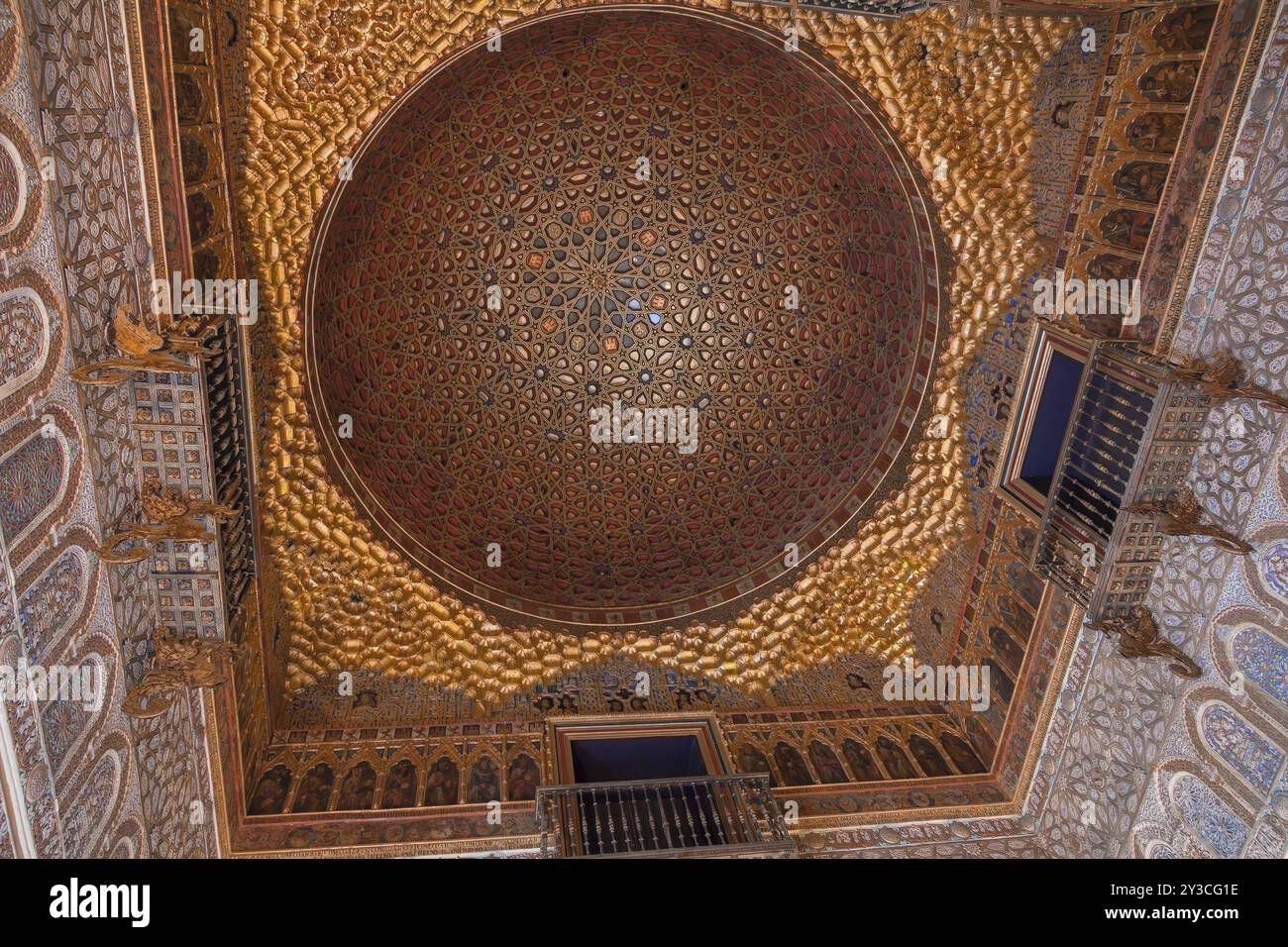 Cedar stalactite dome in the Salon de los Embajadores, Alcazar, Seville ...