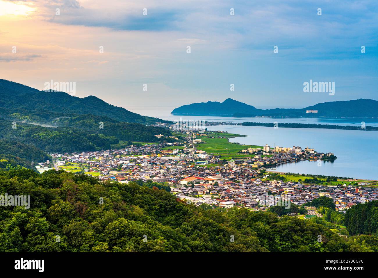 Amanohashidate, Kyoto, Japan over the bay with the sandbar in the ...