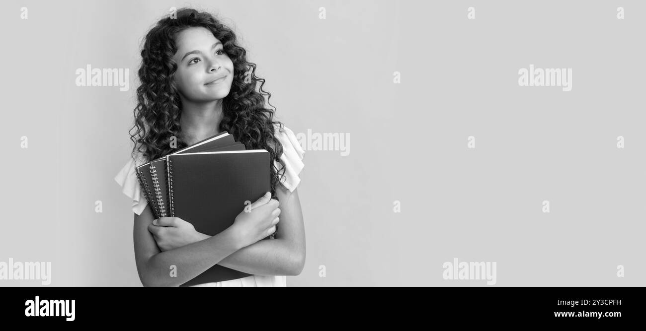happy kid study with school workbooks, school. Banner of schoolgirl ...