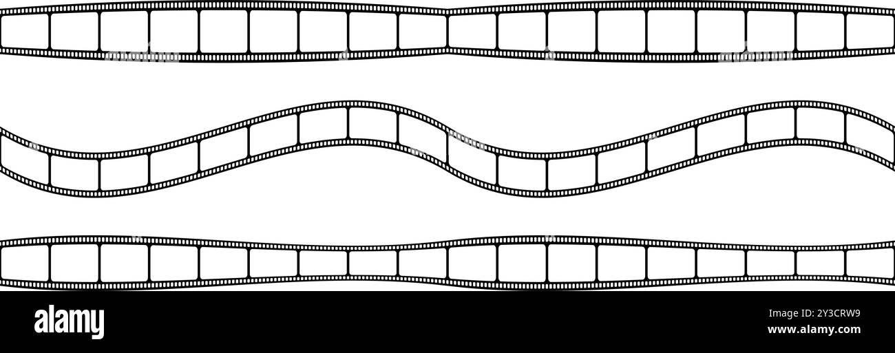 Set of blank curved and wavy film strips. Movie or photo camera tapes ...