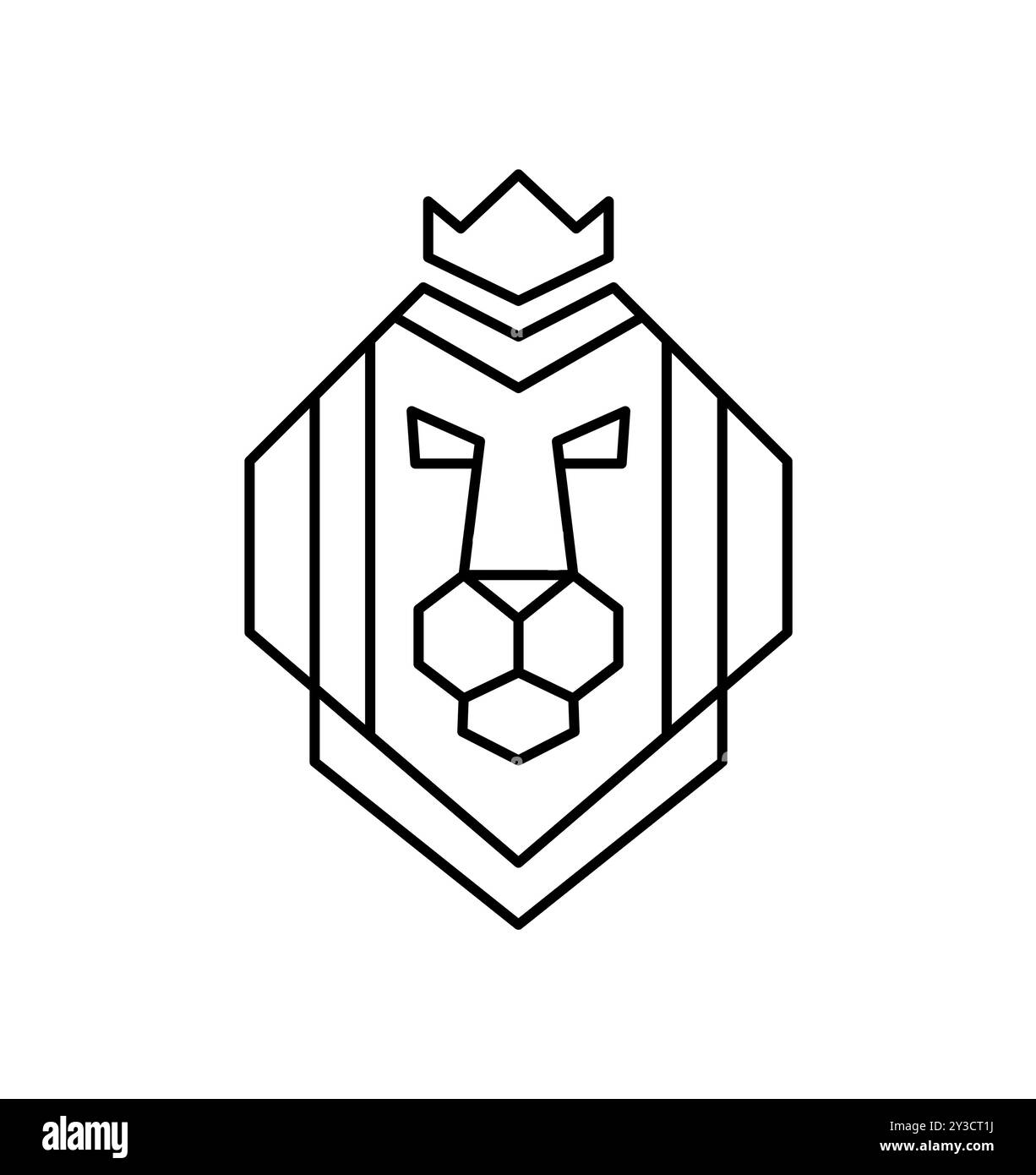 Lion logo with a crown or modern line icon. Vector line art design with ...