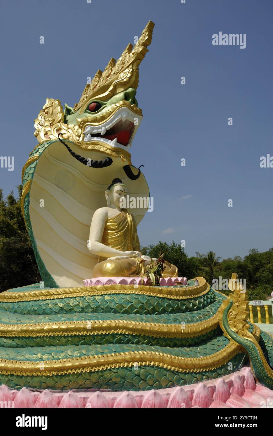 Naga snake with Buddha statue, Bago, Myanmar, Asia Stock Photo - Alamy