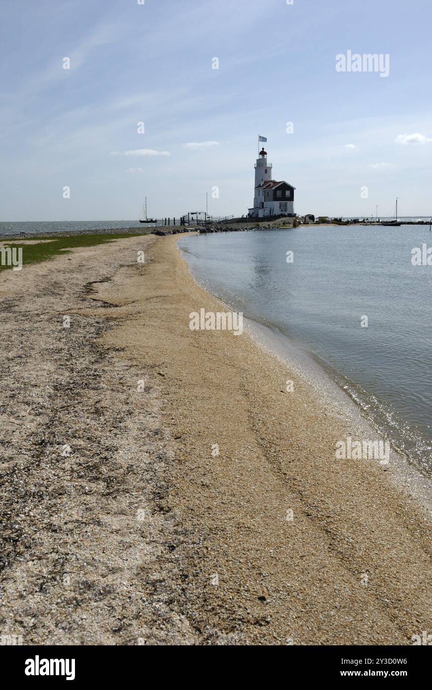 Beach in front of the lighthouse Het Paard, Marken, Holland Stock Photo ...