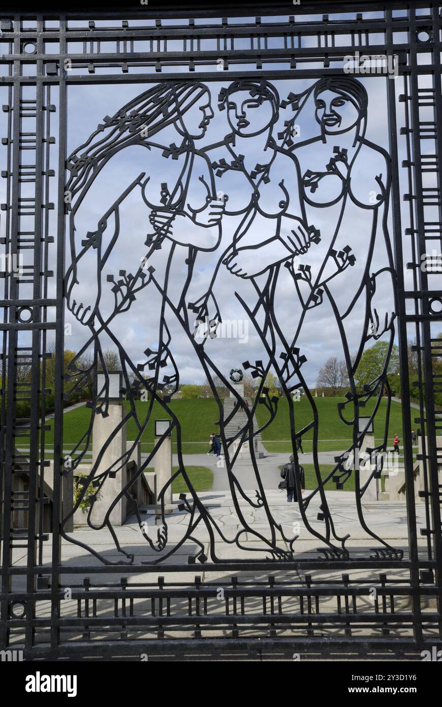 Gate lattice with female figures in Vigelands Park, Oslo, Norway ...