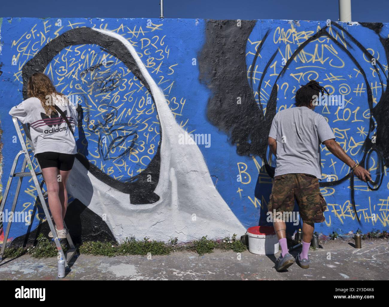 Germany, Berlin, 09.06.2024, Sunday afternoon in Mauerpark, Graffiti ...