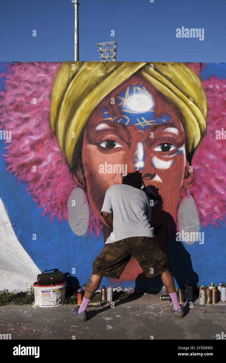Germany, Berlin, 09.06.2024, Sunday afternoon in Mauerpark, Graffiti ...