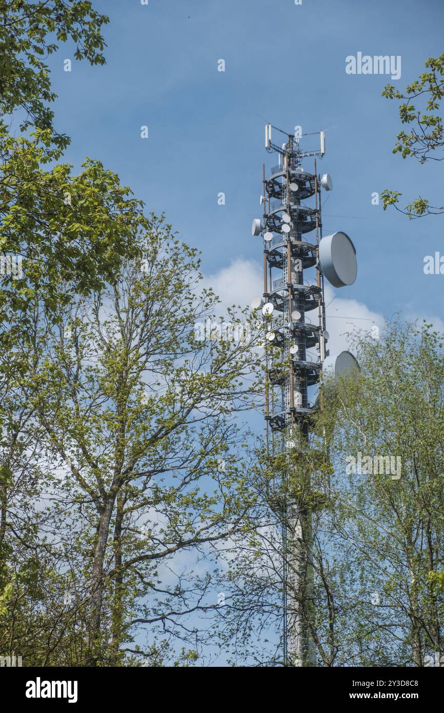 Radio masts in the Hassberge nature park Park in Lower Franconia Stock ...