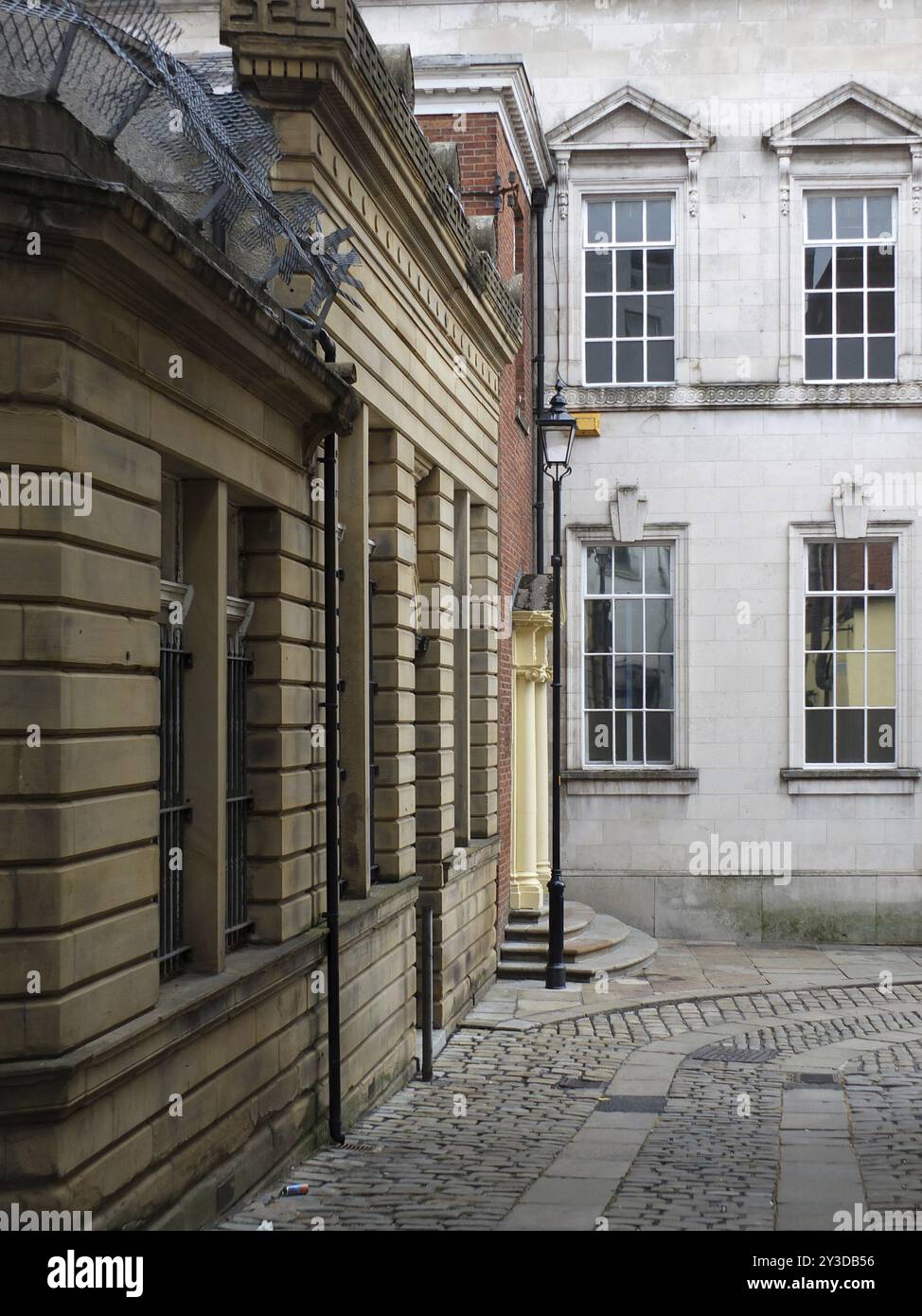 Old buildings on a cobbled street in rochdale town centre looking ...