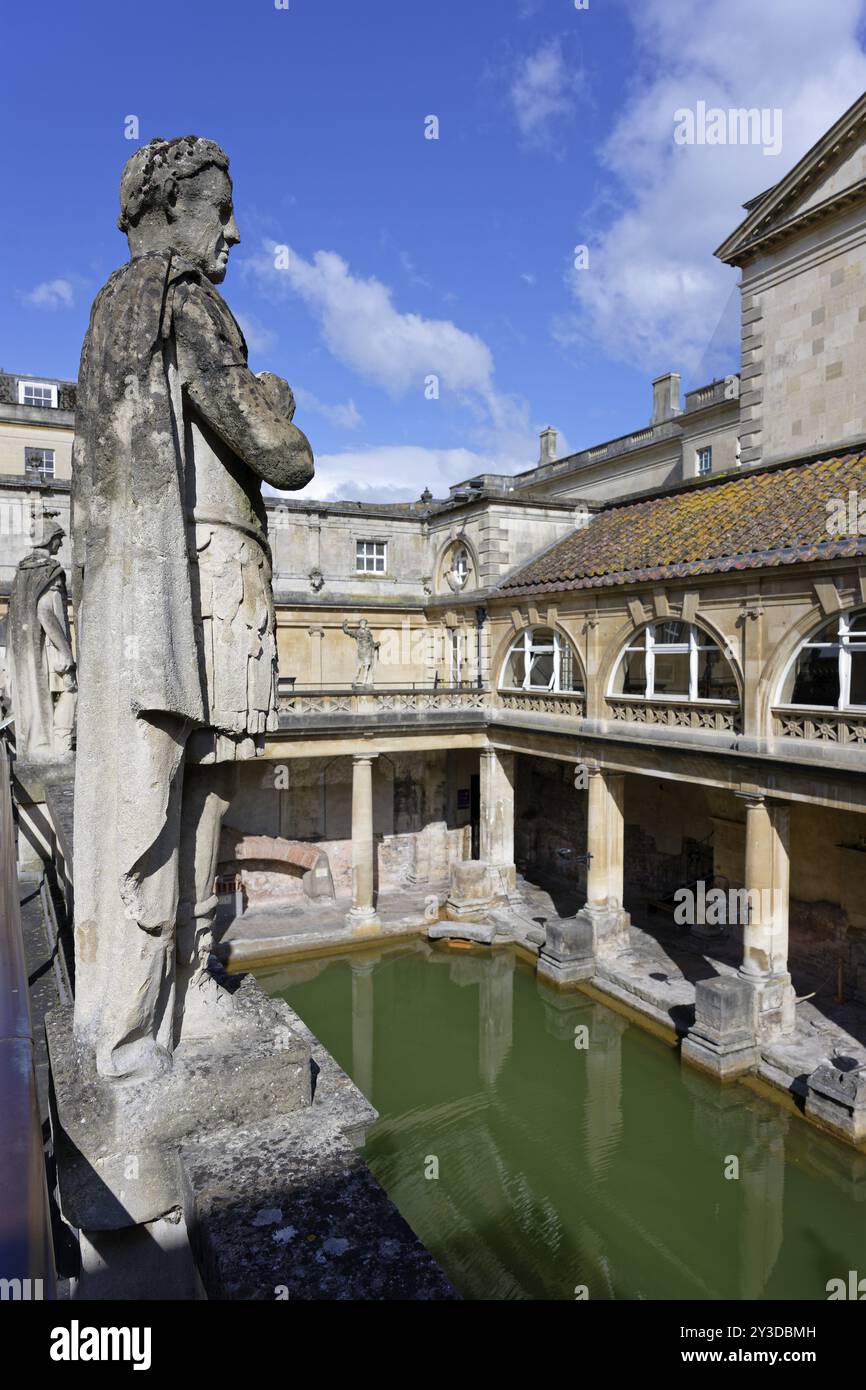 Sculpture, Terrace, The Roman Baths, Bath, England, Great Britain Stock ...