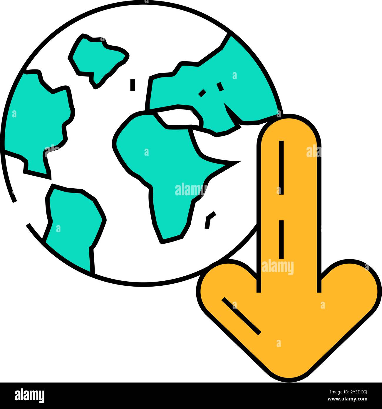 planet down arrow download data icon color illustration Stock Vector ...