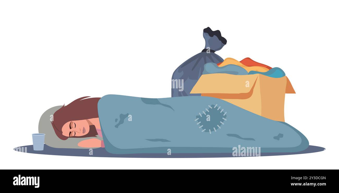 Homeless poor woman sleeping on street floor, needy girl lying under ...