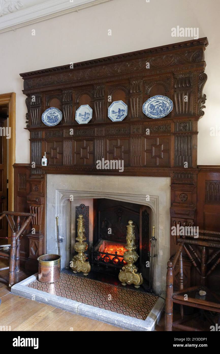 Interior view, fireplace, Inner Hall, Dunster Castle, Dunster, England ...