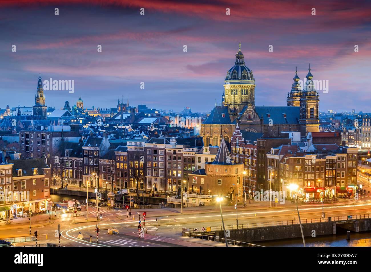 Amsterdam, Netherlands town cityscape over the Old Centre District with ...