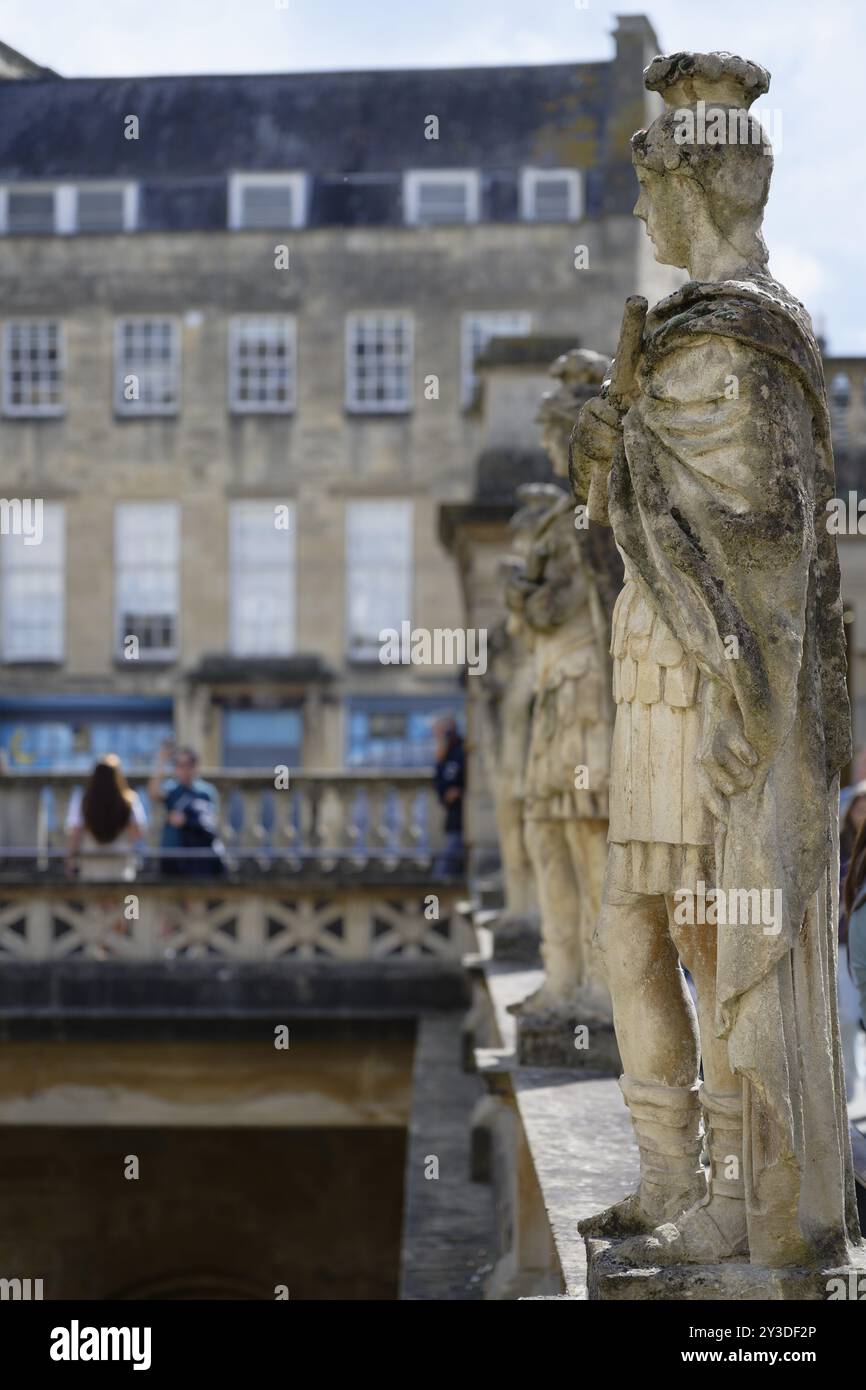 Sculpture, Terrace, The Roman Baths, Bath, England, Great Britain Stock ...