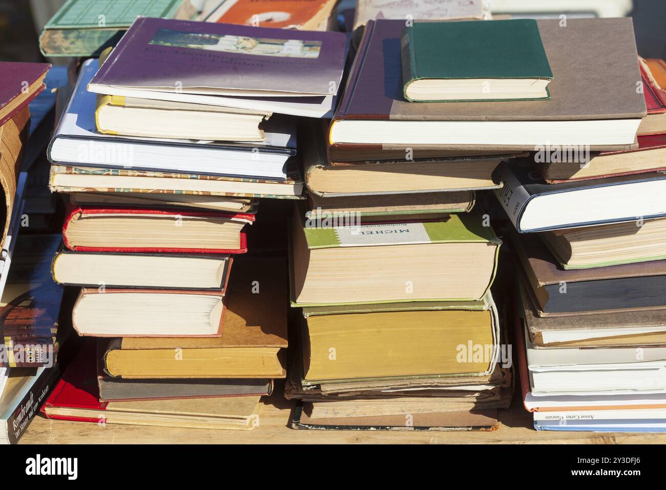 Piles of old books at a flea market, Germany, Europe Stock Photo - Alamy