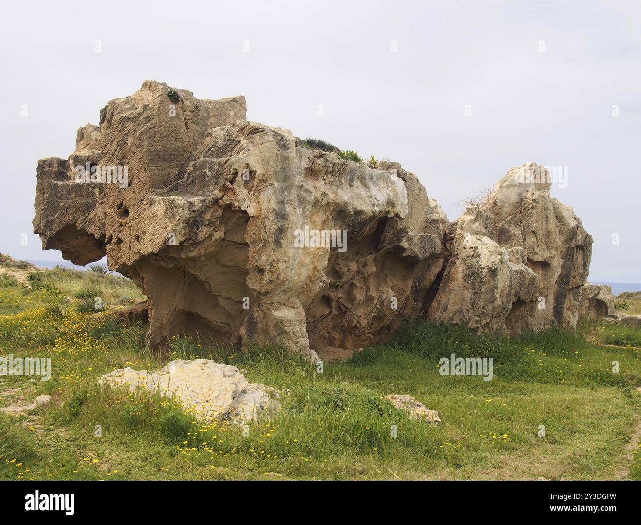 Exposed carved stone tomb with steps in the tomb of the kings area in ...
