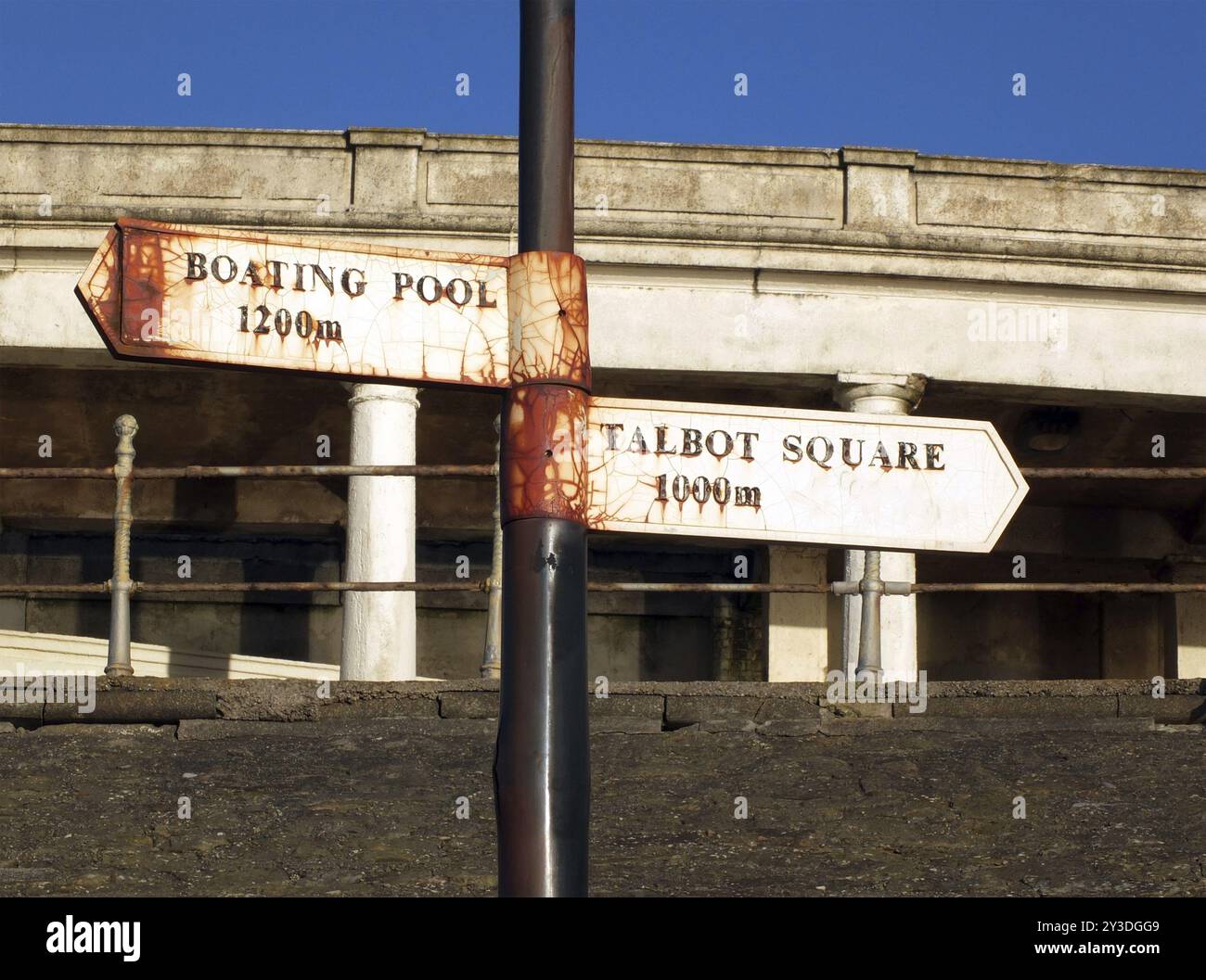 Old direction signs for the boating pool and talbot square on the ...