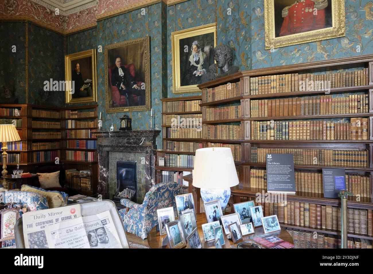 Interior view, Library, Dunster Castle, Dunster, England, Great Britain ...