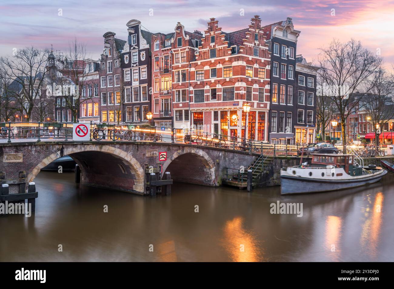 Amsterdam, Netherlands from the famous bridges and canals at dusk Stock ...