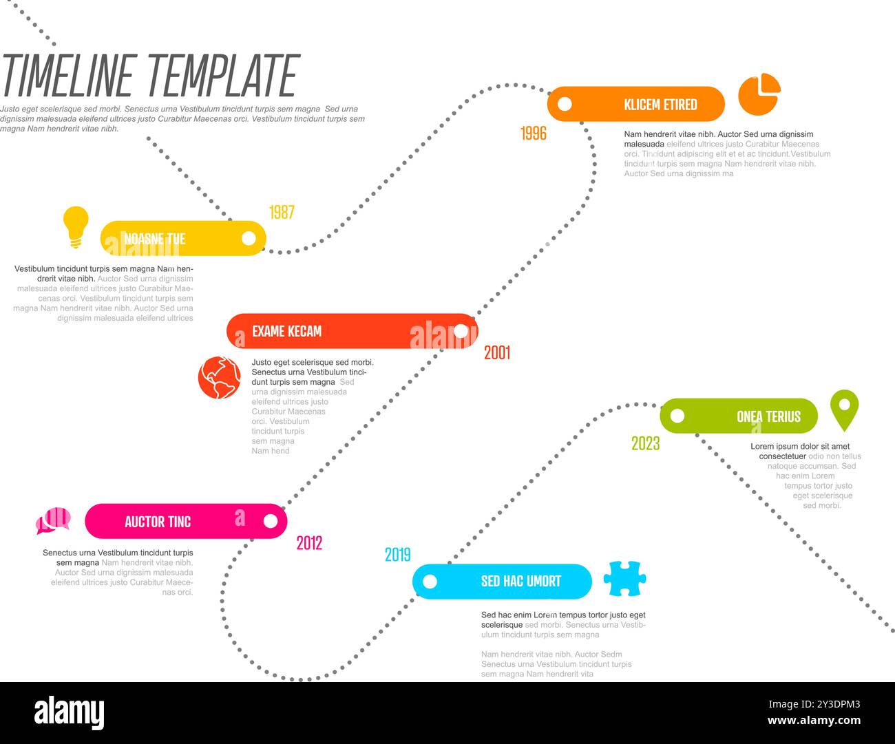 Simple timeline template made of rainbow color thick line segments on ...